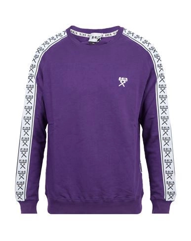 BERNA Cotton Crewneck Sweatshirt With Side Seam Stripes And Brand Logo - Purple