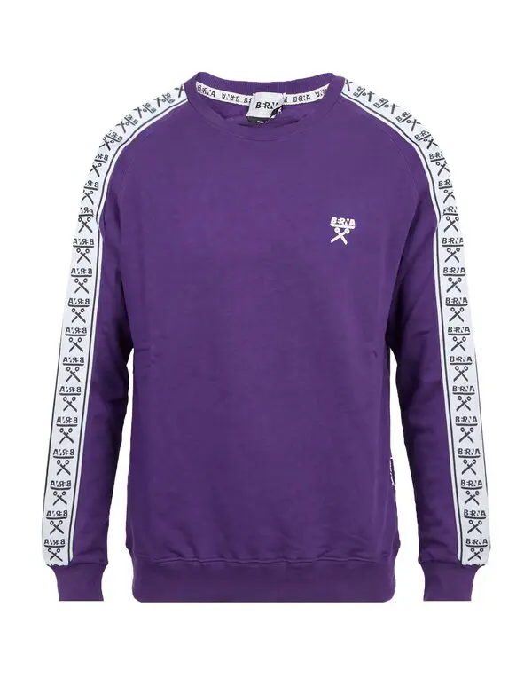 BERNA Cotton Crewneck Sweatshirt With Side Seam Stripes And Brand Logo - Purple