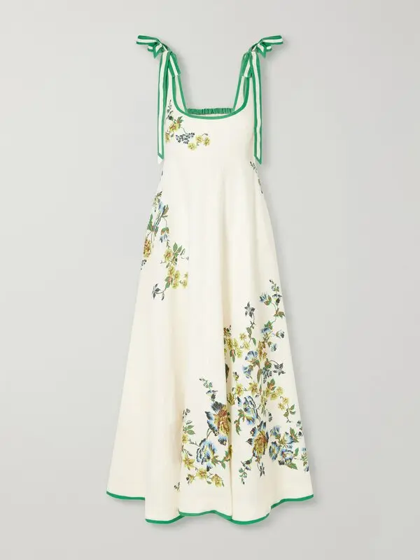 ALEMAIS Phyllis Ballet Floral-print Linen Midi Dress - Neutrals