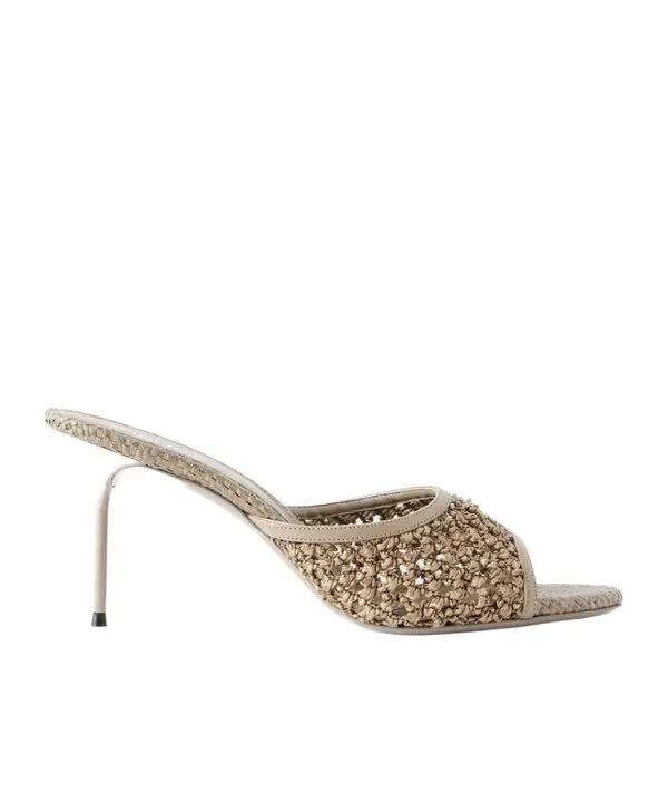 Paris Texas Raffia Woven High Heel Slide Sandals - Nude