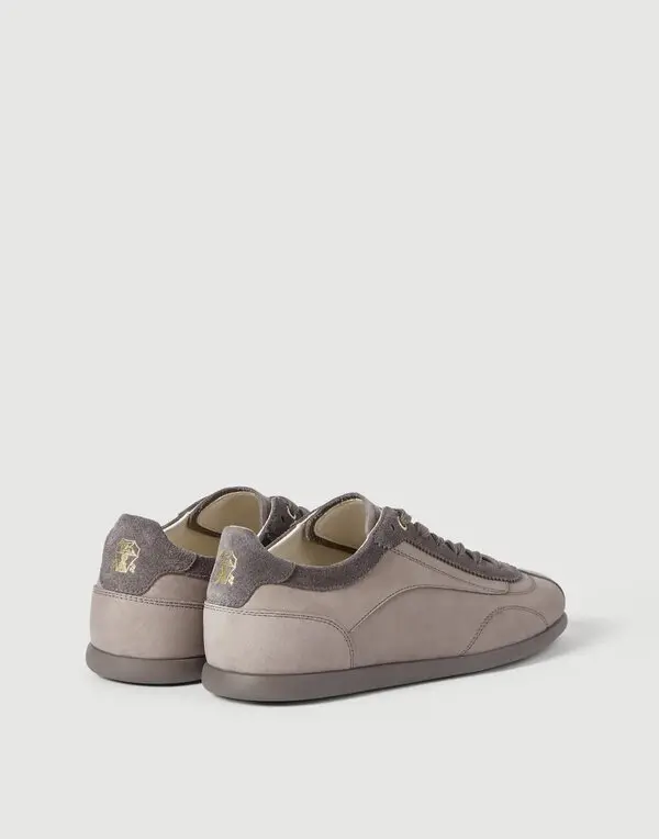 Brunello Cucinelli Nubuck And Suede Lace-up Sneakers With Slim Outsole - Limestone
