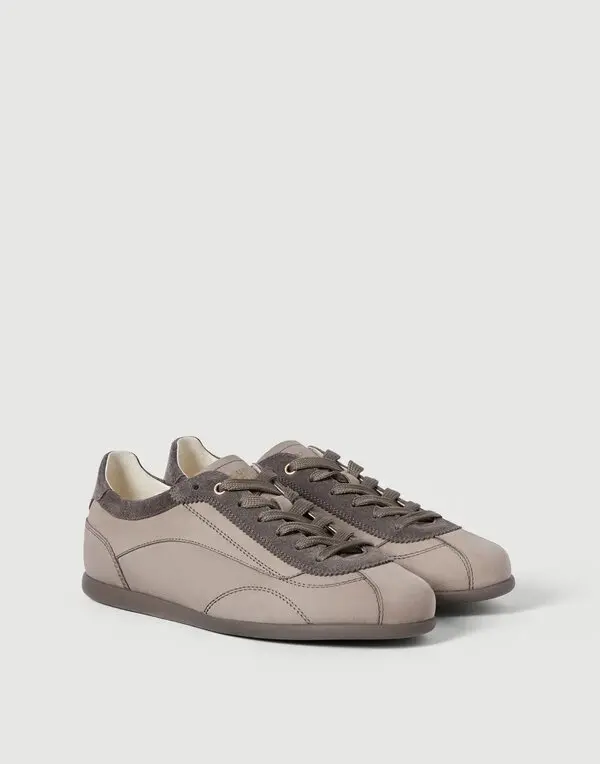 Brunello Cucinelli Nubuck And Suede Lace-up Sneakers With Slim Outsole - Stone Gray