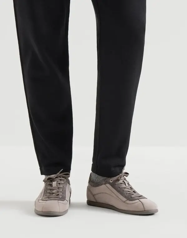 Brunello Cucinelli Nubuck And Suede Lace-up Sneakers With Slim Outsole - Stone Gray
