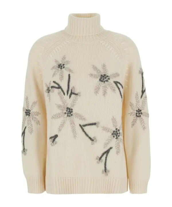 P.a.r.o.s.h Floral Embroidered High Neck Knitted Sweater