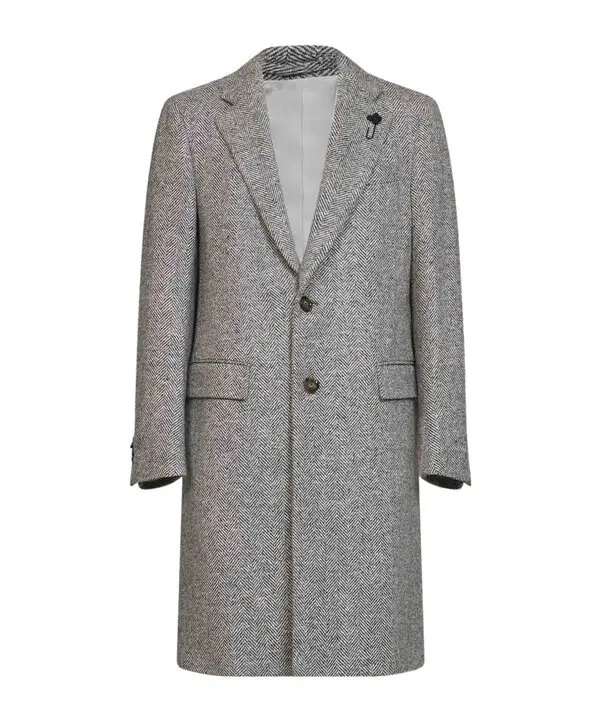 LARDINI Single-breasted Herringbone Coat
