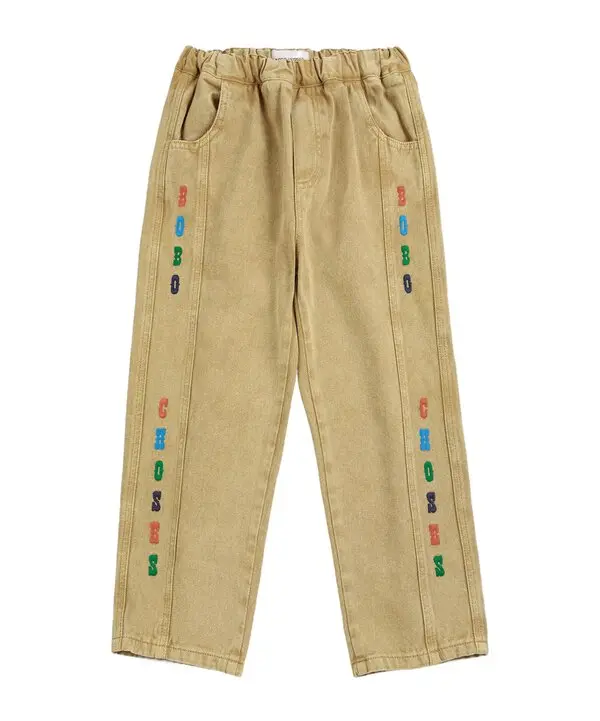 BOBO CHOSES Twill Pants With Embroidered Logo Detail - Khaki