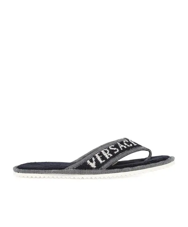 Versace Logo-embroidered Terry Slippers - Avy Blue