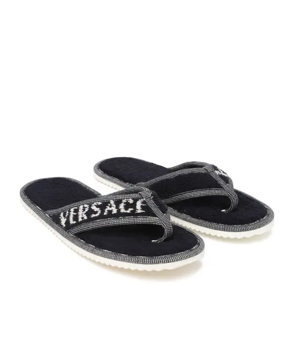 Versace Logo-embroidered Terry Slippers - Avy Blue