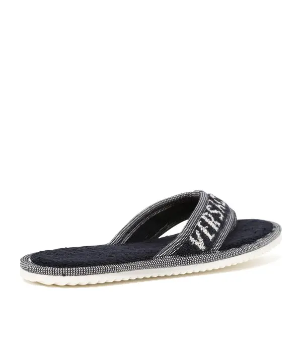 Versace Logo-embroidered Terry Slippers - Avy Blue