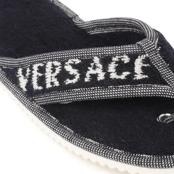 Versace Logo-embroidered Terry Slippers - Avy Blue
