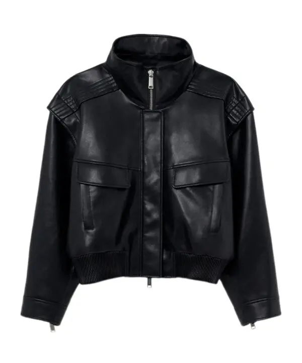 SELF-PORTRAIT Faux Leather Bomber Jacket
