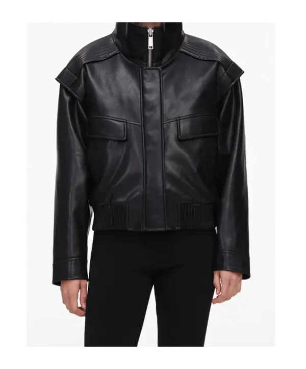 SELF-PORTRAIT Faux Leather Bomber Jacket