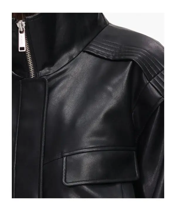 SELF-PORTRAIT Faux Leather Bomber Jacket