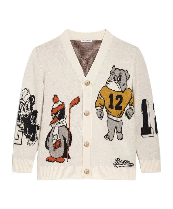 Dolce & Gabbana Jacquard Piqué Cardigan With Graphic Appliques