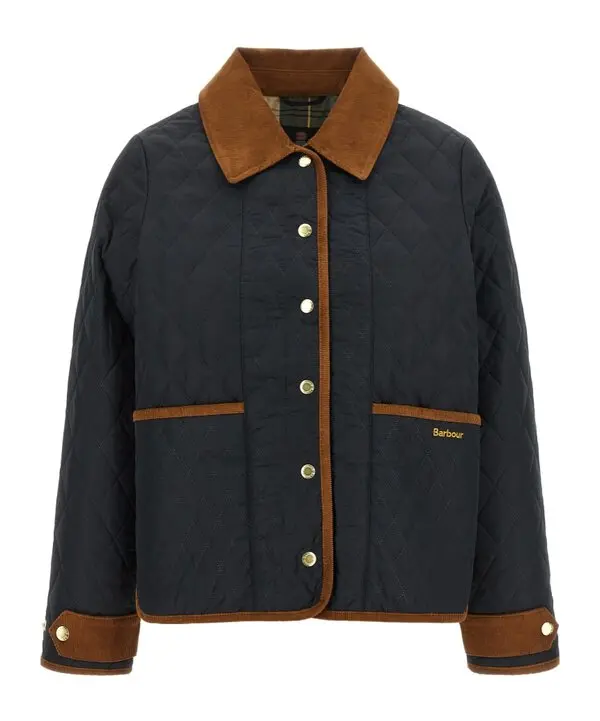 Barbour Quilted Jacket With Corduroy Collar And Logo Embroidery