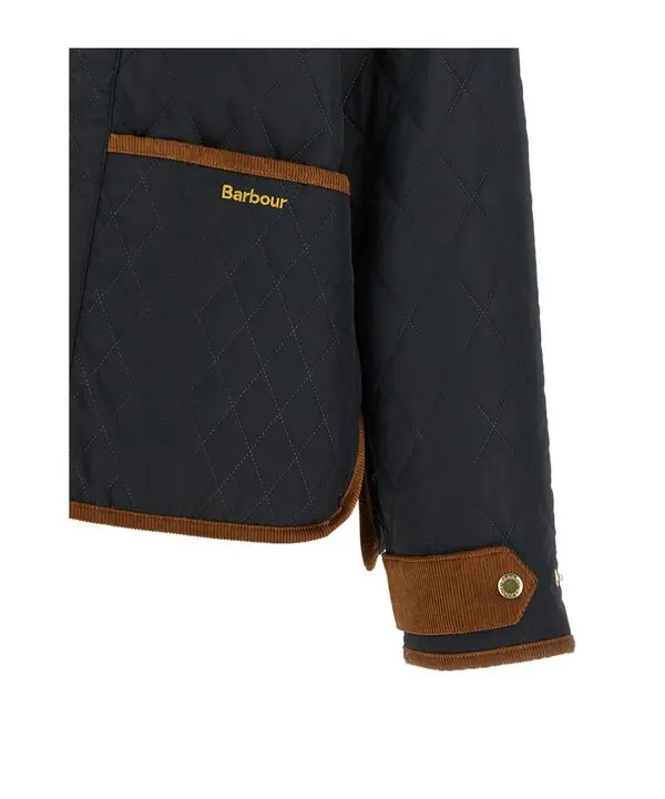 Barbour Quilted Jacket With Corduroy Collar And Logo Embroidery