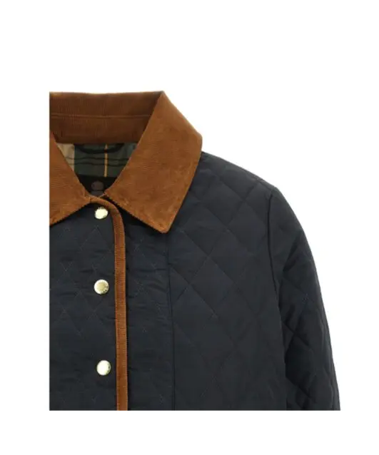 Barbour Quilted Jacket With Corduroy Collar And Logo Embroidery