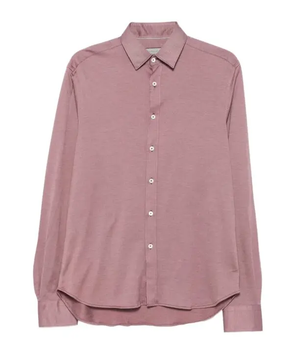 Canali Mélange-effect Button-down Shirt - Gray Pink