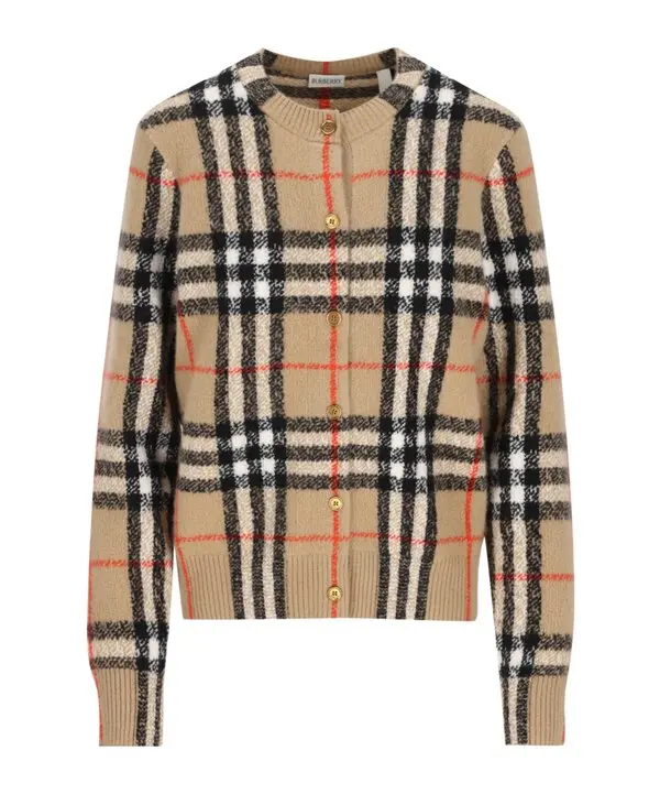 Burberry Checked Crewneck Buttoned Cardigan