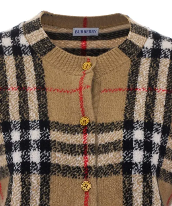 Burberry Checked Crewneck Buttoned Cardigan