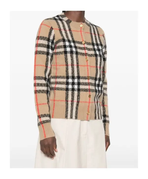 Burberry Checked Crewneck Buttoned Cardigan