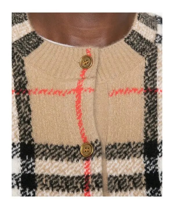 Burberry Checked Crewneck Buttoned Cardigan