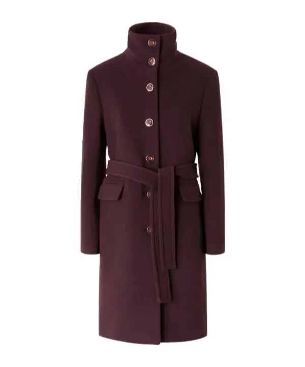 Pinko High Neck Belted Coat - Bordeaux