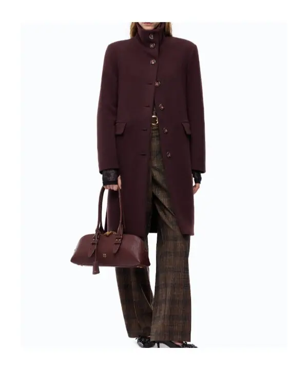 Pinko High Neck Belted Coat - Bordeaux