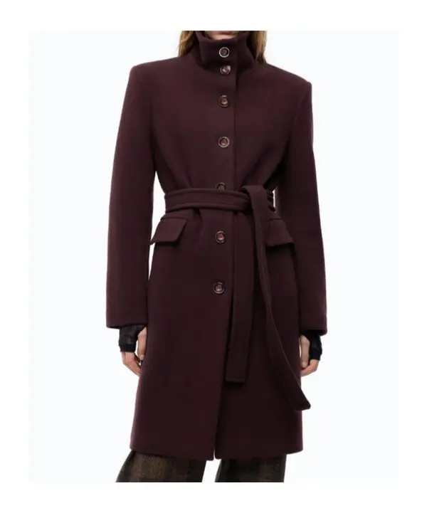 Pinko High Neck Belted Coat - Bordeaux