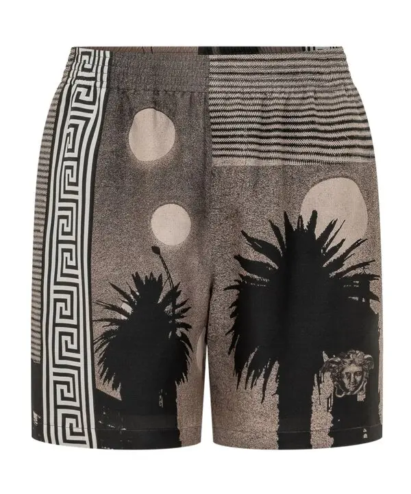 Versace Palm Print Elastic Waist Shorts