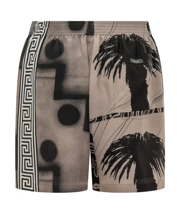 Versace Palm Print Elastic Waist Shorts