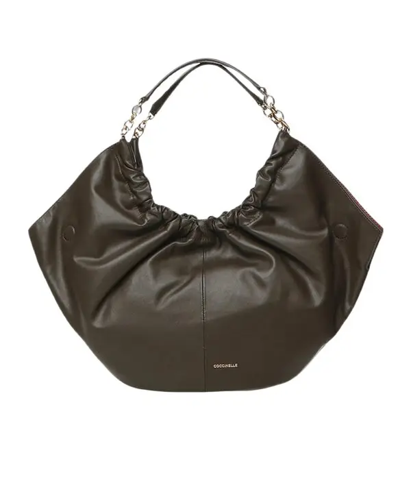 COCCINELLE Ruched Hobo Shoulder Bag - Dark Brown