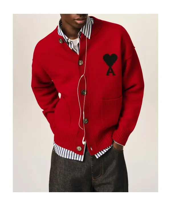 AMI Paris De Coeur Crewneck Cardigan