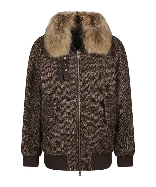 ERMANNO FIRENZE Long-sleeve Zip-up Jacket With Fur Collar