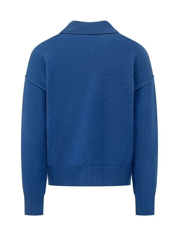 AMI Paris Long Sleeve Knit Polo With Heart Logo