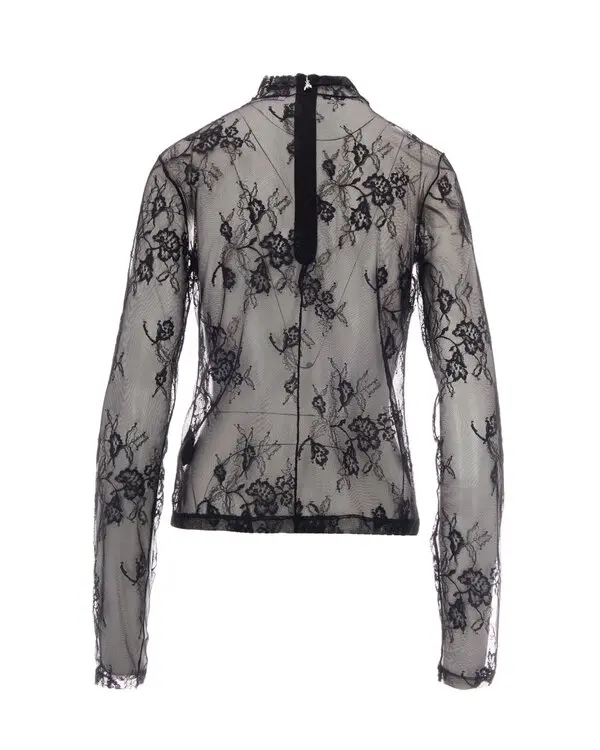 Patrizia Pepe Lace Overlay High Neck Long Sleeve Top