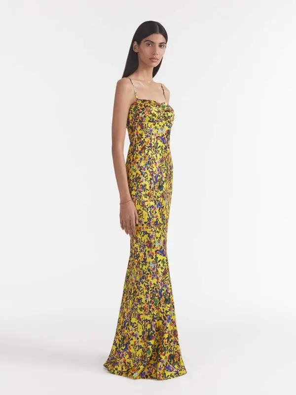 Saloni Sleeveless Floral Print Maxi Dress
