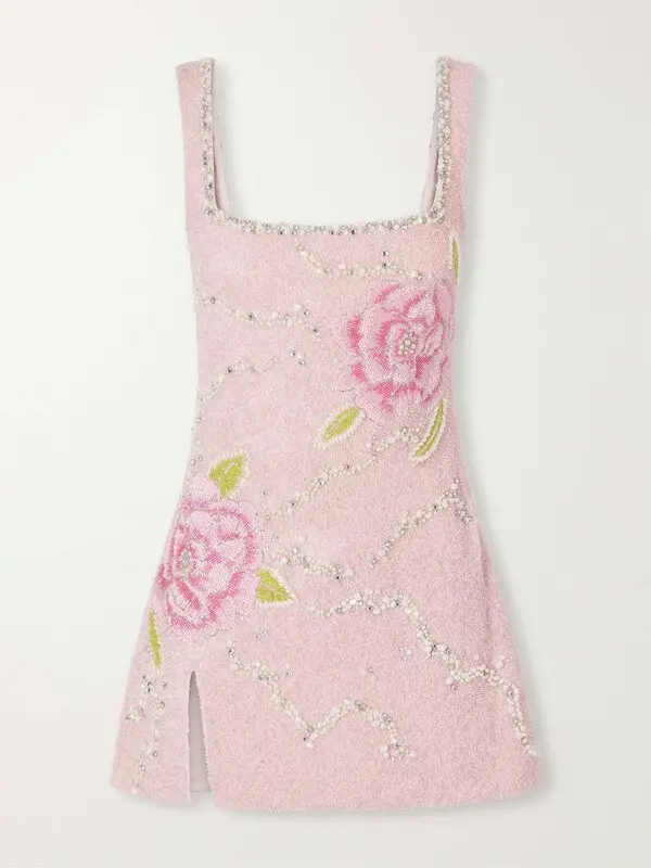 CLIO PEPPIATT Peony Embellished Stretch-mesh Mini Dress - Pink