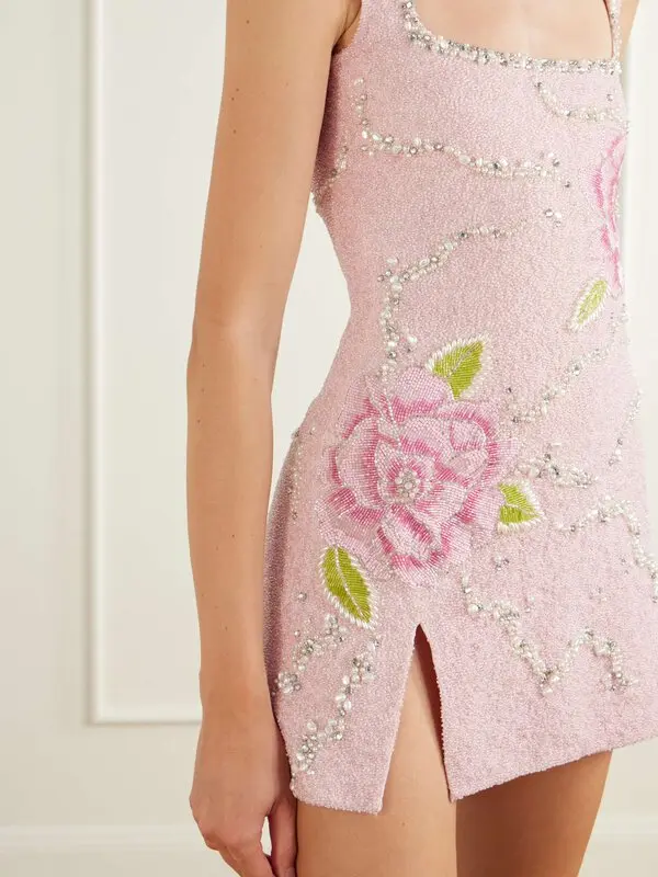 CLIO PEPPIATT Peony Embellished Stretch-mesh Mini Dress - Pink