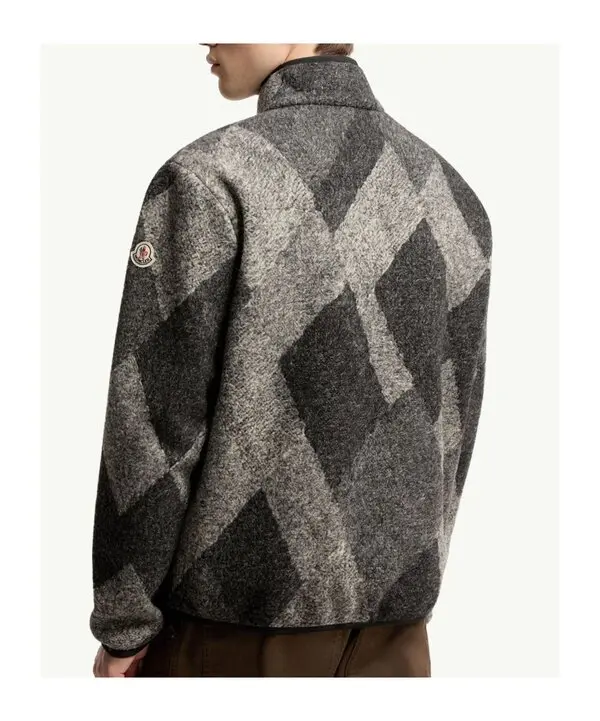 Moncler Diamond Pattern Wool Blend Zip-up Cardigan