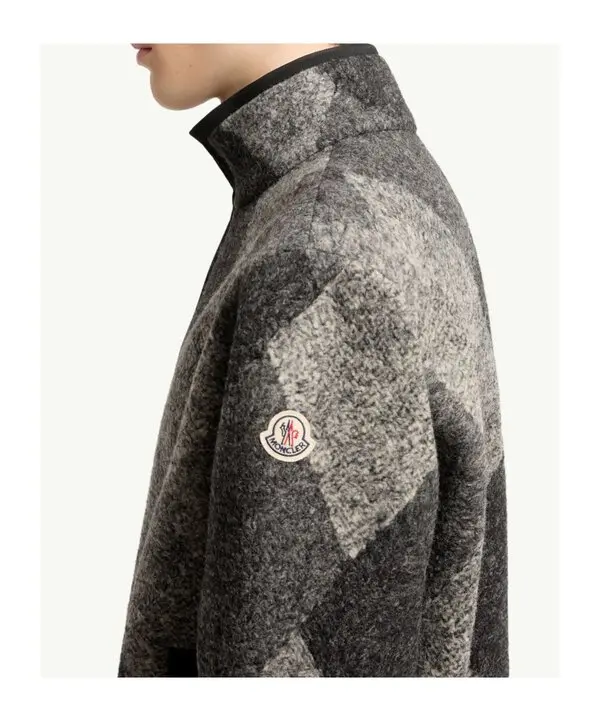 Moncler Diamond Pattern Wool Blend Zip-up Cardigan