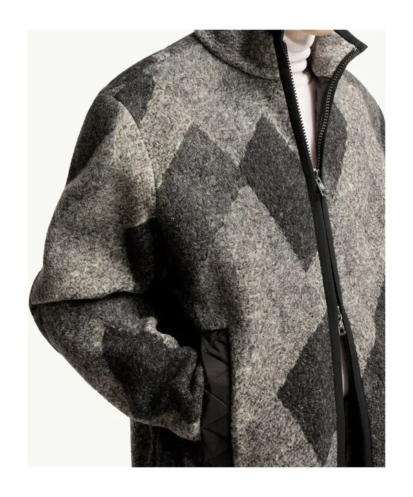 Moncler Diamond Pattern Wool Blend Zip-up Cardigan