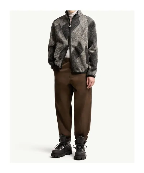 Moncler Diamond Pattern Wool Blend Zip-up Cardigan