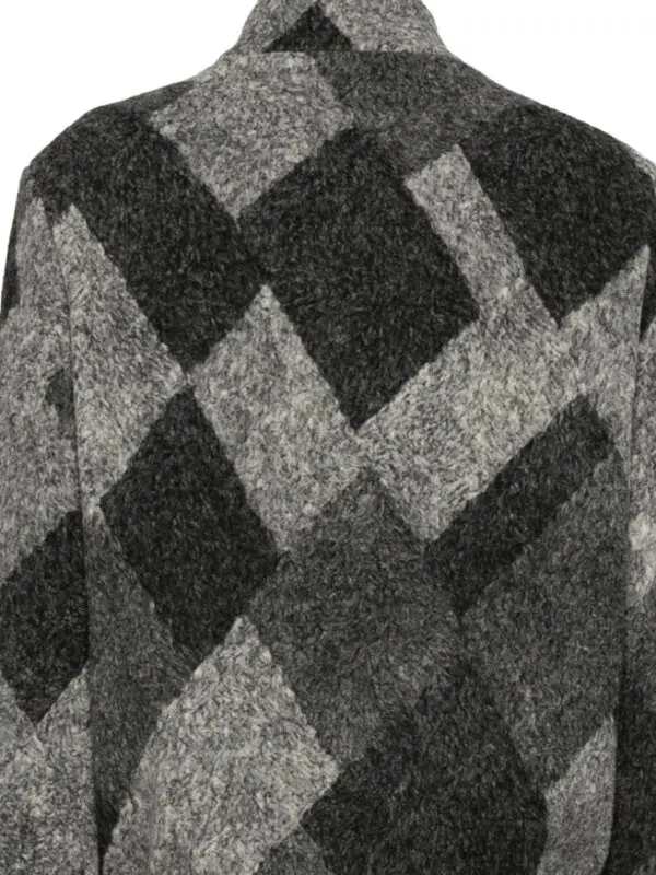 Moncler Diamond Pattern Wool Blend Zip-up Cardigan - Grey