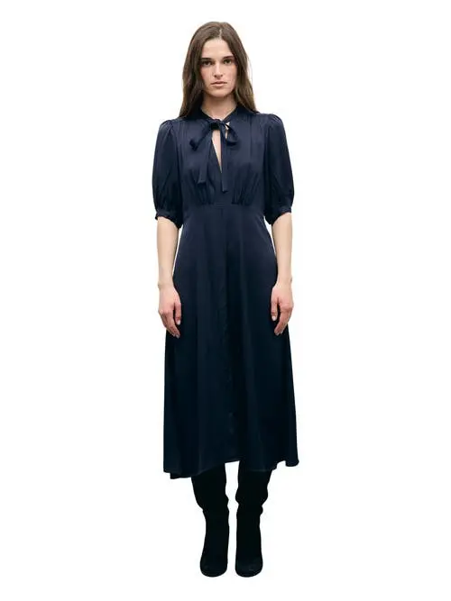 Gerard Darel Chani Tie Neck Midi Dress - Ink