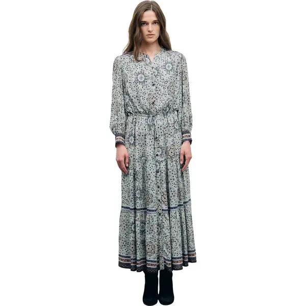 Gerard Darel Cyril Long Sleeve V-neck Maxi Dress