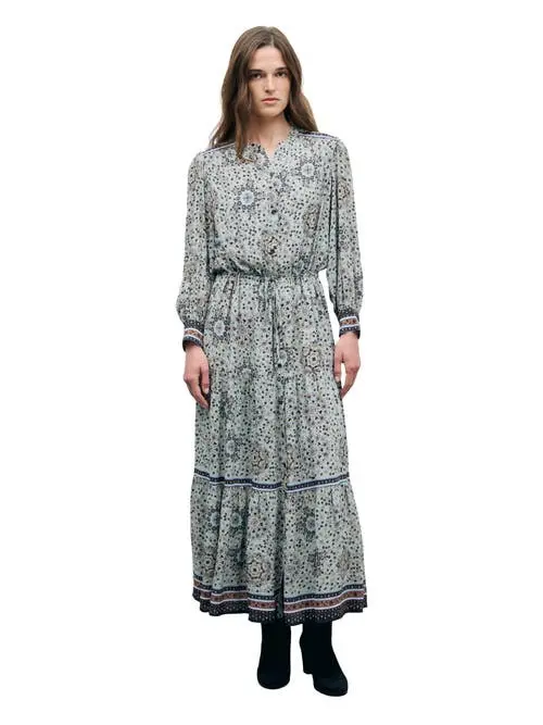 Gerard Darel Cyril Long Sleeve V-neck Maxi Dress