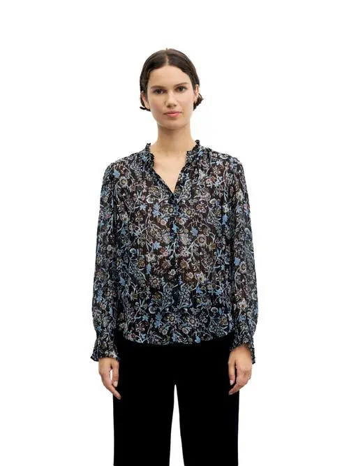Gerard Darel Silk Blend Floral V-neck Blouse