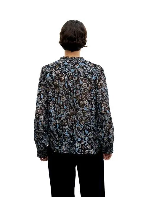 Gerard Darel Silk Blend Floral V-neck Blouse