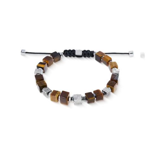 COEUR DE LION Tiger's Eye Cubes Bracelet With Stainless Steel Accents - Silver